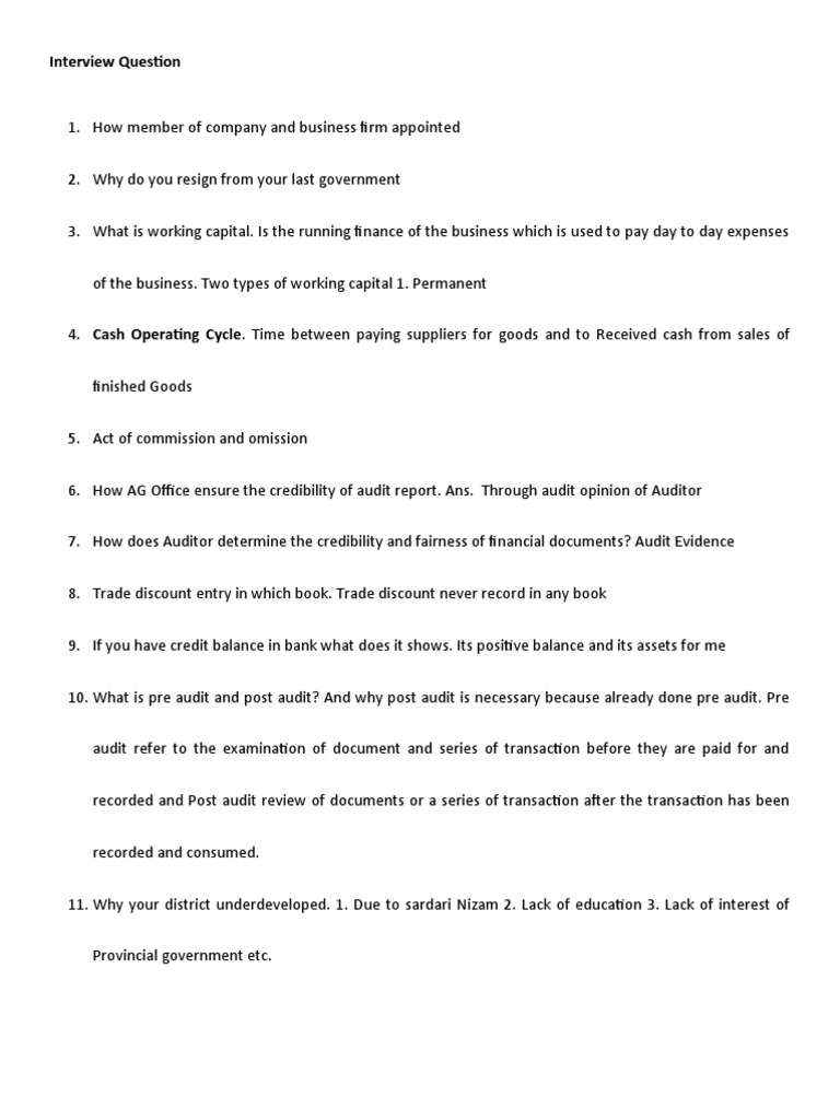 Key Interview Questions for Auditors | PDF | Financial Audit | Audit