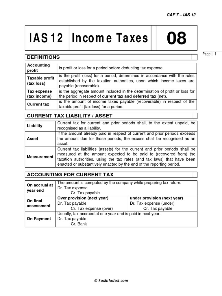 IAS 12 Income Taxes: Definitions | PDF | Deferred Tax | Tax Expense