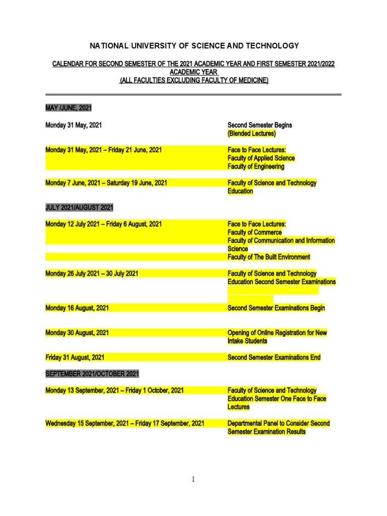 Academic Calendar For 2021 - 2nd Semester 2021-2022 - Final | PDF ...