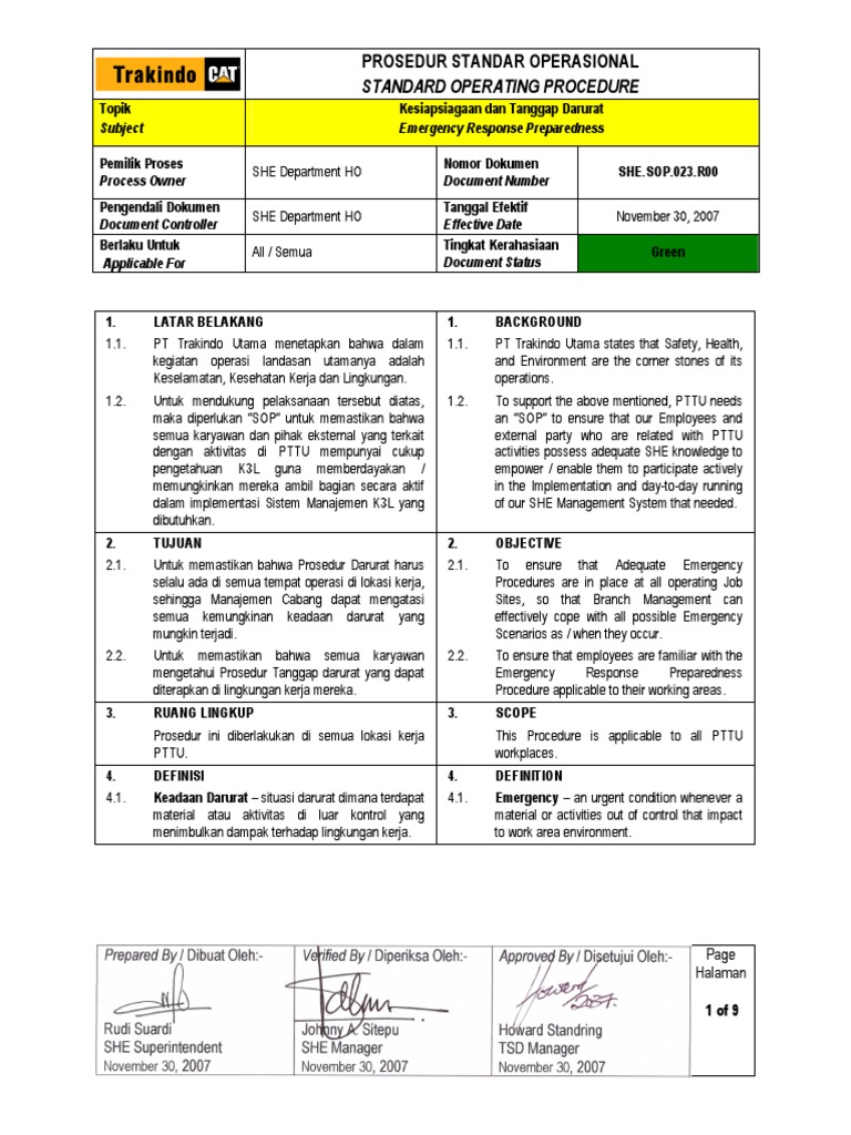 SHE - SOP.023.R00 - Emergency Response | PDF