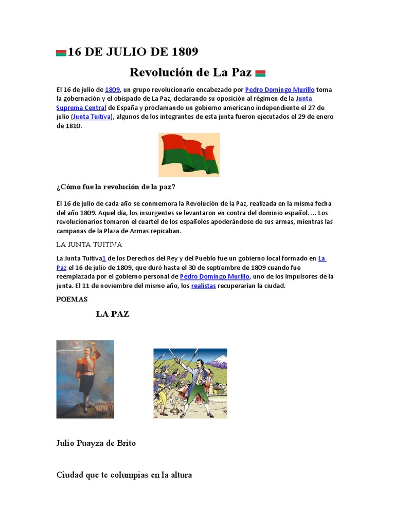 Revolución de La Paz: 16 de julio 1809 | PDF