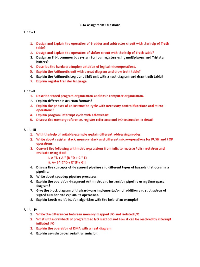 COA Assignment Questions | PDF | Input/Output | Office Equipment