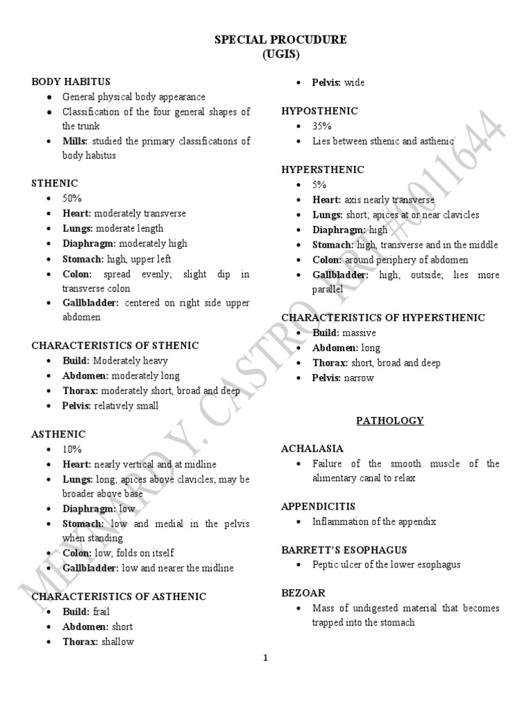 Special Procudure (UGIS) : Body Habitus Hyposthenic | PDF | Stomach ...