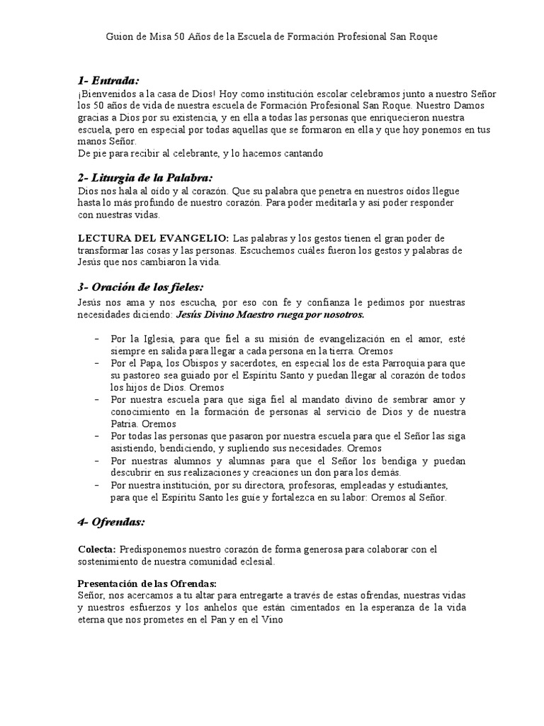 Guion de Misa 50 Años | PDF | Misa (liturgia) | eucaristía