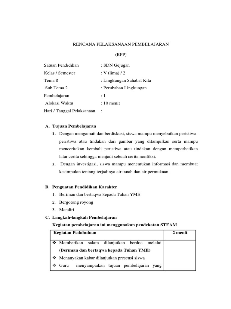 Contoh RPP Steam Tema 8.2 | PDF