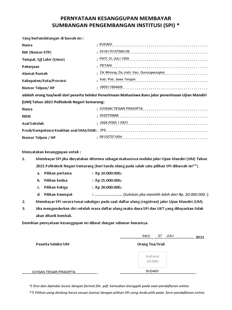 Form Pernyataan Spi Um 2021 - 2 | PDF