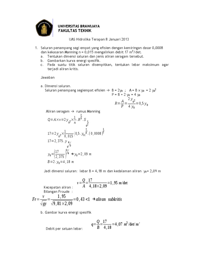 Soal UAS Hidrolika Terapan | PDF | Metode & Bahan Ajar
