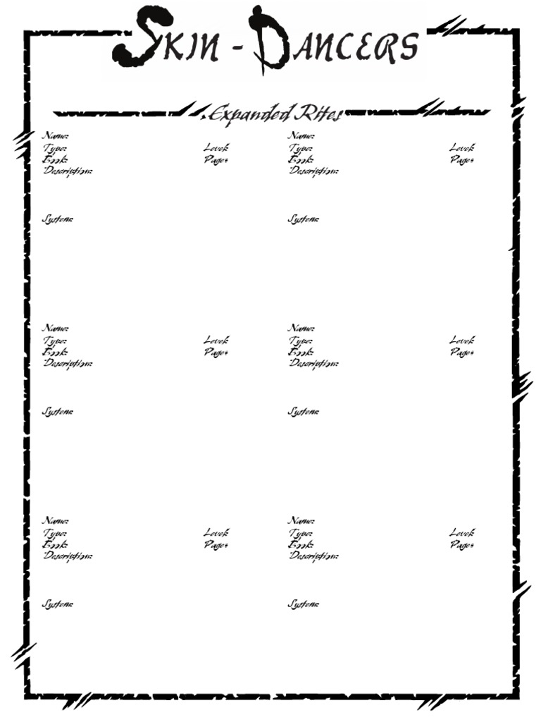 WOD - Werewolf - The Apocalypse - Character Sheet - Skin Dancers ...