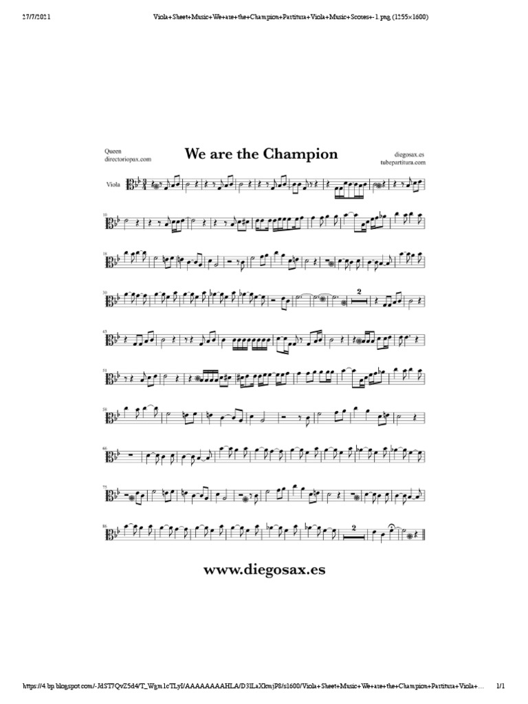 Viola Sheet Music We Are The Champion Partitura Viola Music Scores - 1 ...