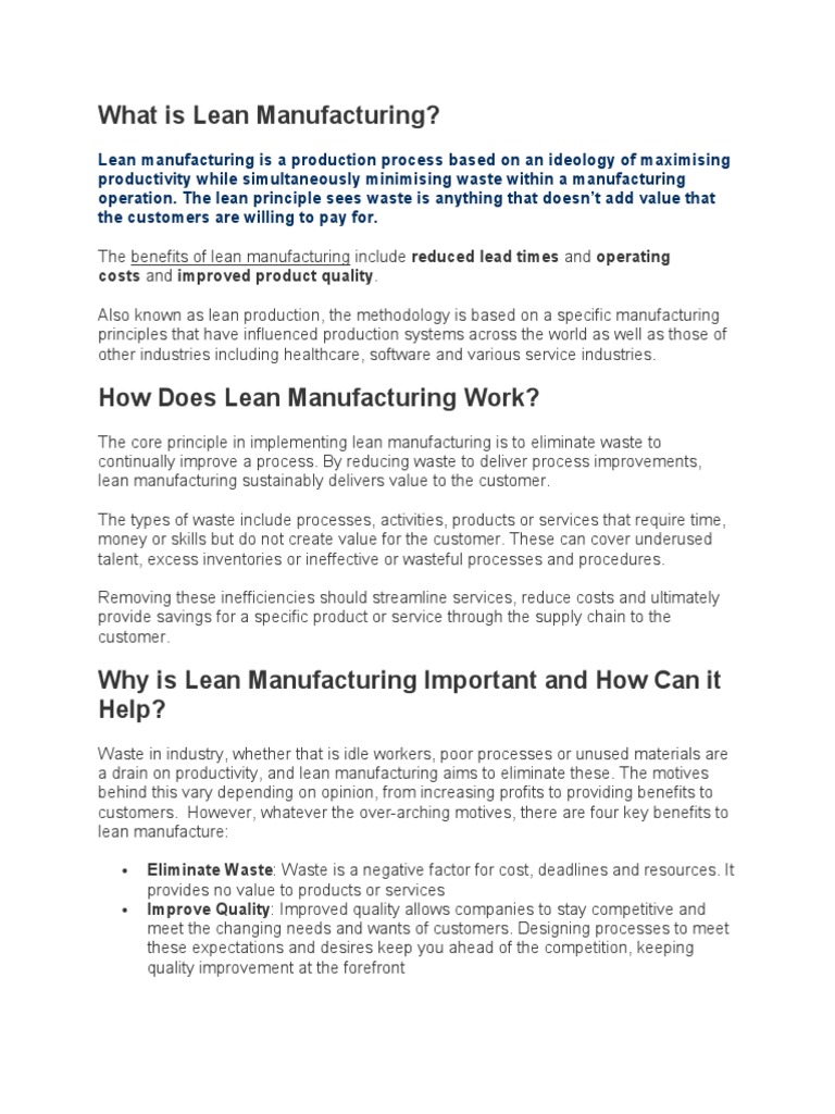 Lean Manufacturing | PDF | Lean Manufacturing | Six Sigma