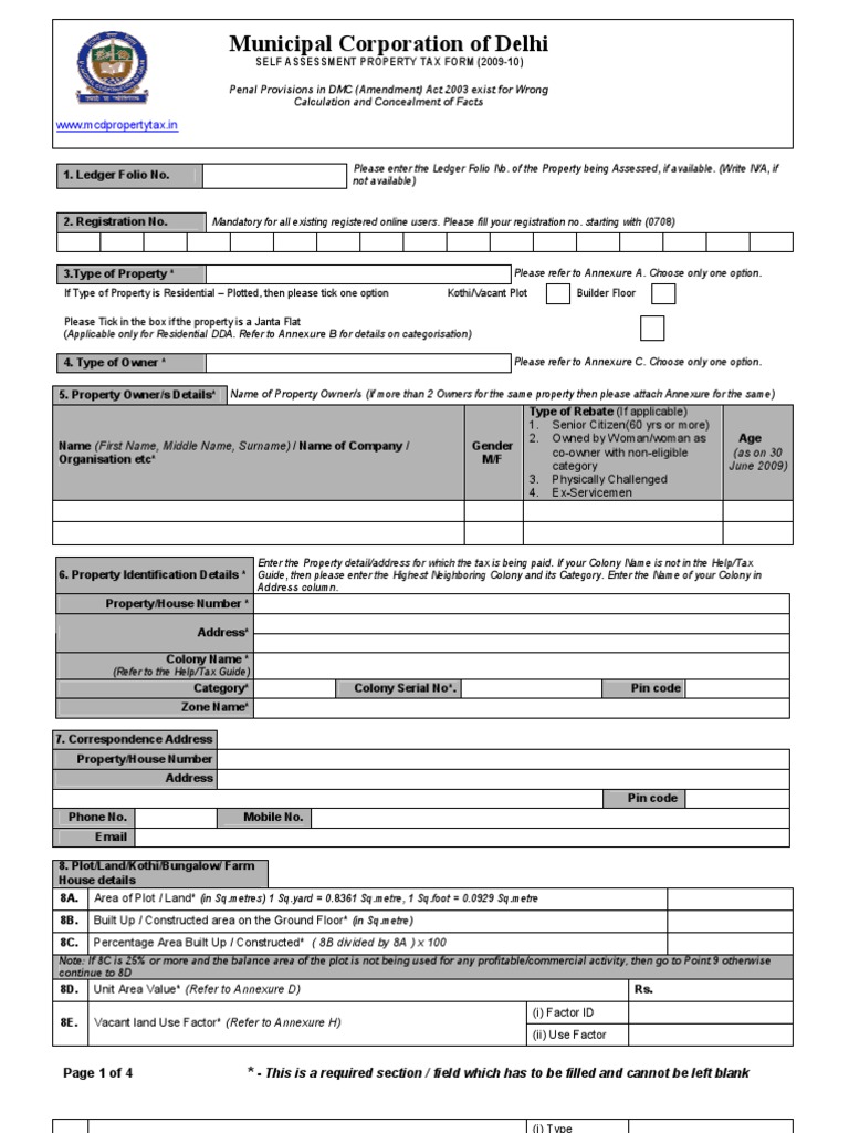 MCD Property Tax Return Form 2009-10 | PDF | Cheque | Taxes