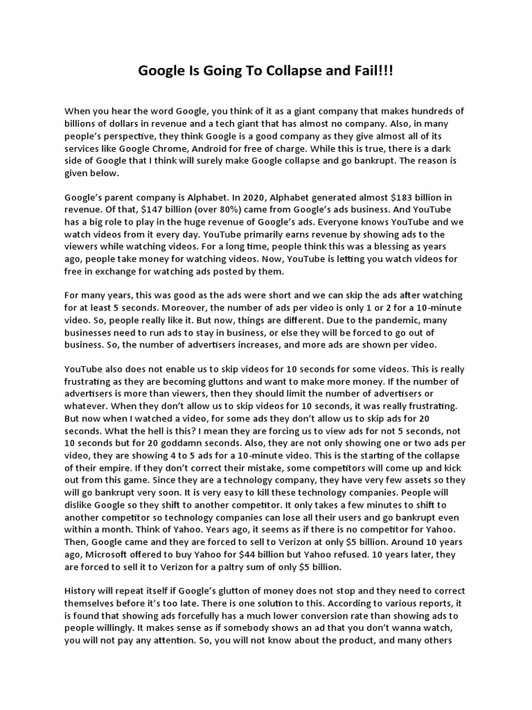 Google Is Going To Collapse and Fail | PDF | Alphabet Inc. | You Tube