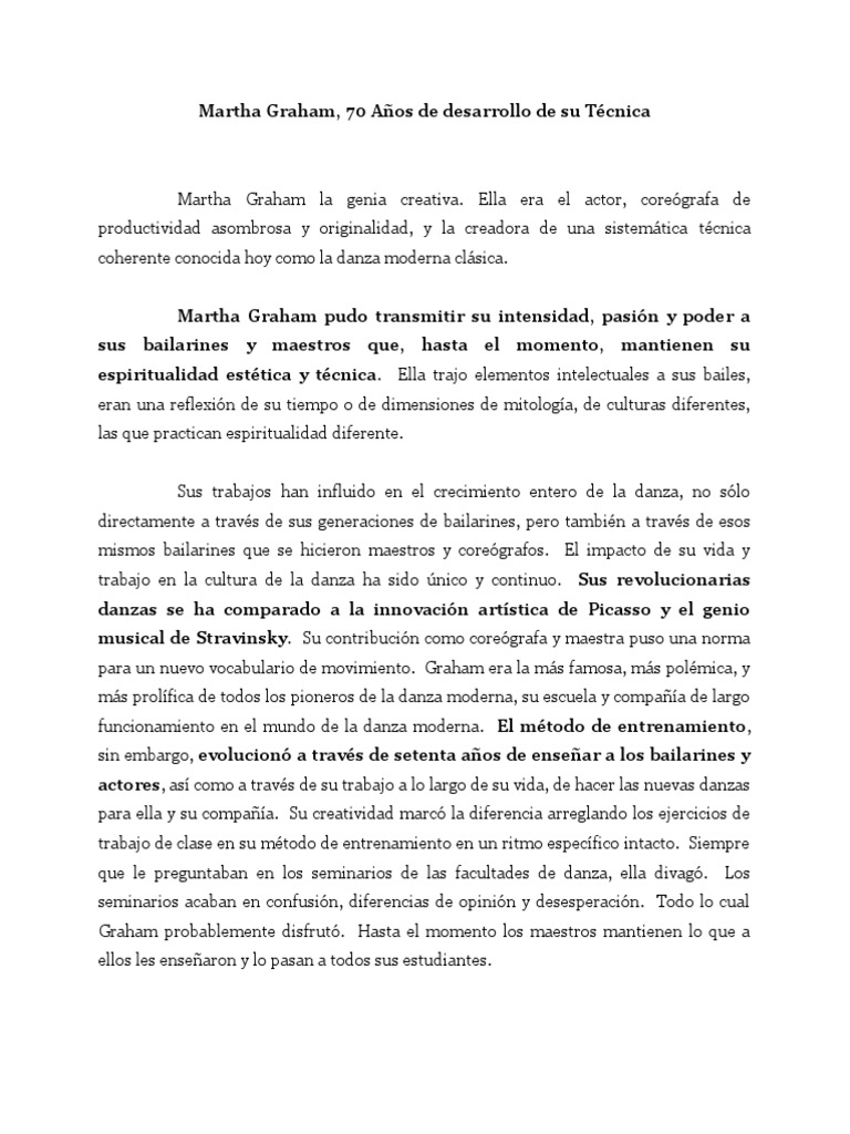 Técnica de Martha Graham: 70 Años de Innovación | PDF | Ballet | Bailes
