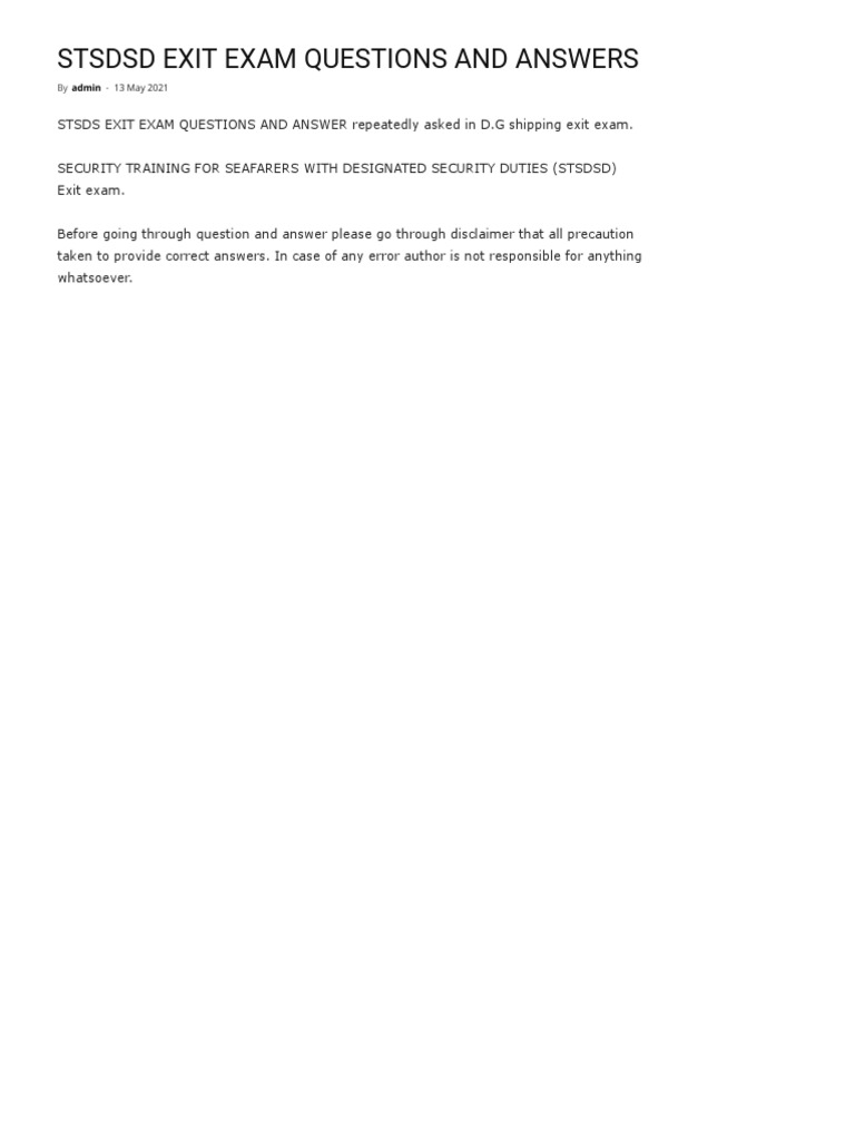 STSDSD Exit Exam Questions and Answers | PDF | Water Transport | Shipping