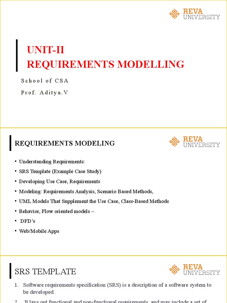 Unit-Ii Requirements Modelling: School of CSA Prof. Aditya.V | PDF | Use Case | Web Application