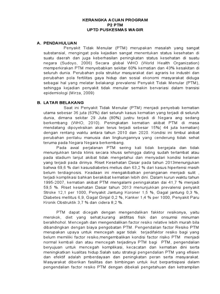 KERANGKA ACUAN PROGRAM P2 PTM DI PUSKESMAS WAGIR | PDF