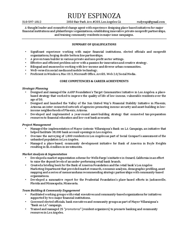 Rudy Espinoza Resume | Aarp | Banks