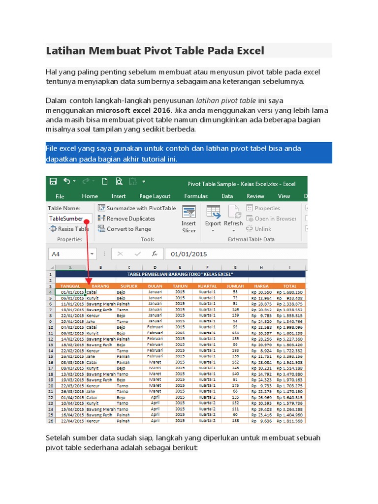 Latihan Membuat Pivot Table Pada Excel | PDF
