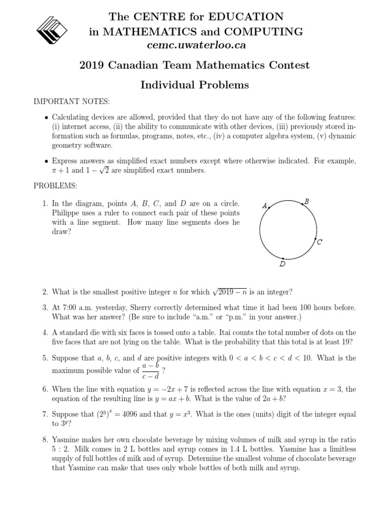 The Centre For Education in Mathematics and Computing Cemc - Uwaterloo ...
