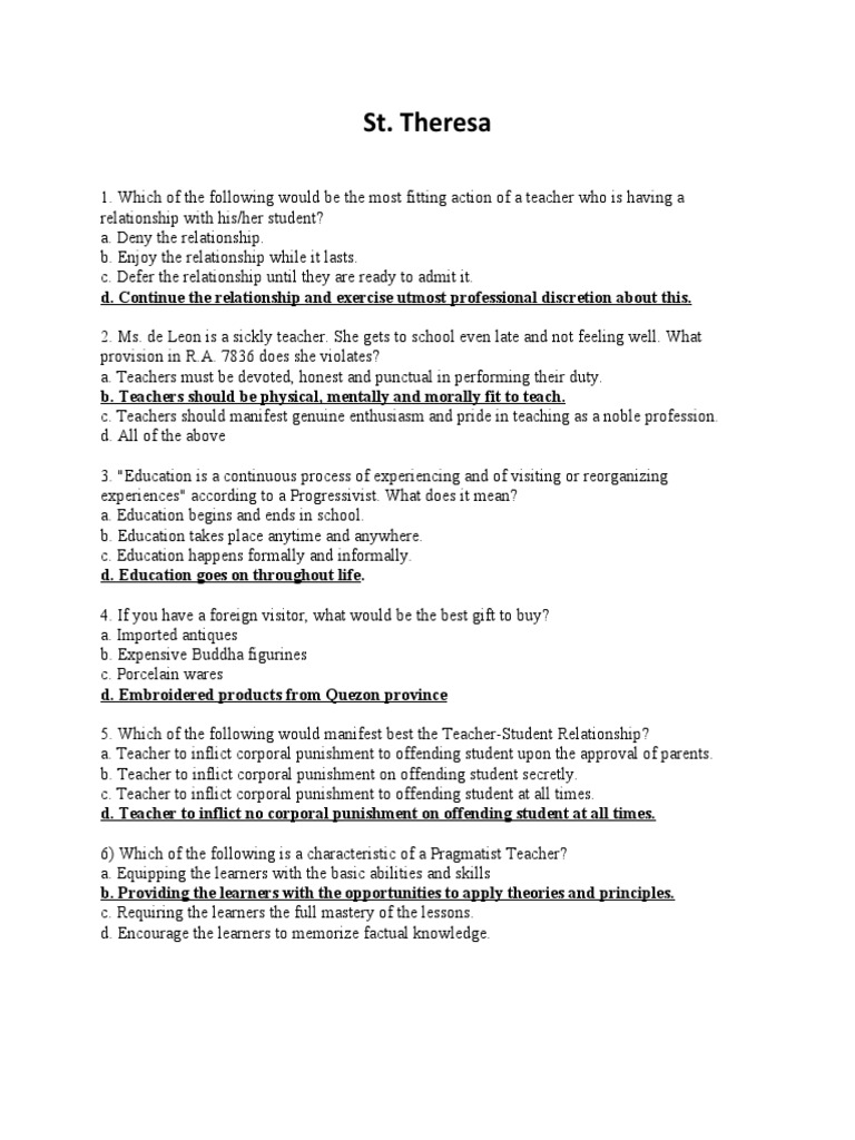 50 Questions | PDF | Id | Teachers