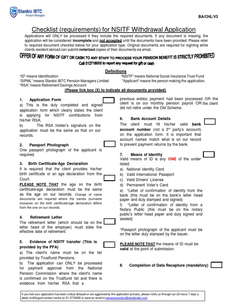 NSITF Withdrawal Application Checklist | PDF | Identity Document ...