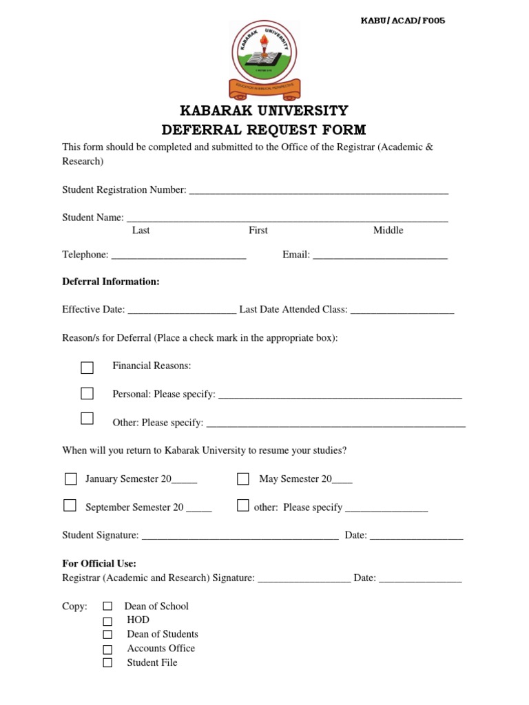 Kabarak University Deferral Request Form | PDF