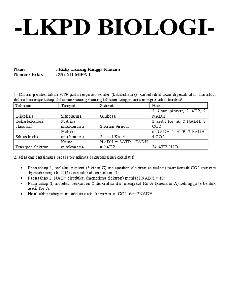 LKPD Biologi (Rizky Lanang - Xii Mipa 1 - 2020-2021) | PDF