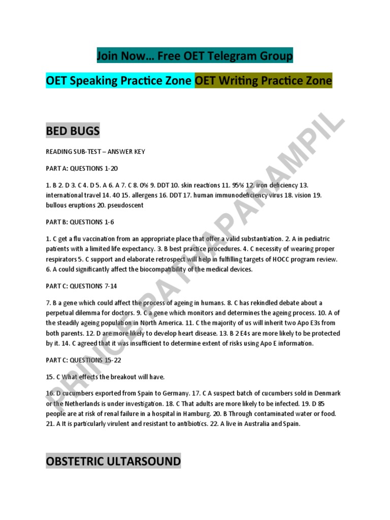 Oet Reading | PDF | Medical Ultrasound | Combined Oral Contraceptive Pill