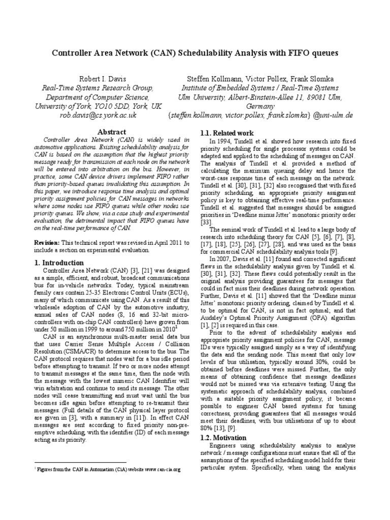 Controller Area Network Schedulability Analysis | PDF | Queue (Abstract ...