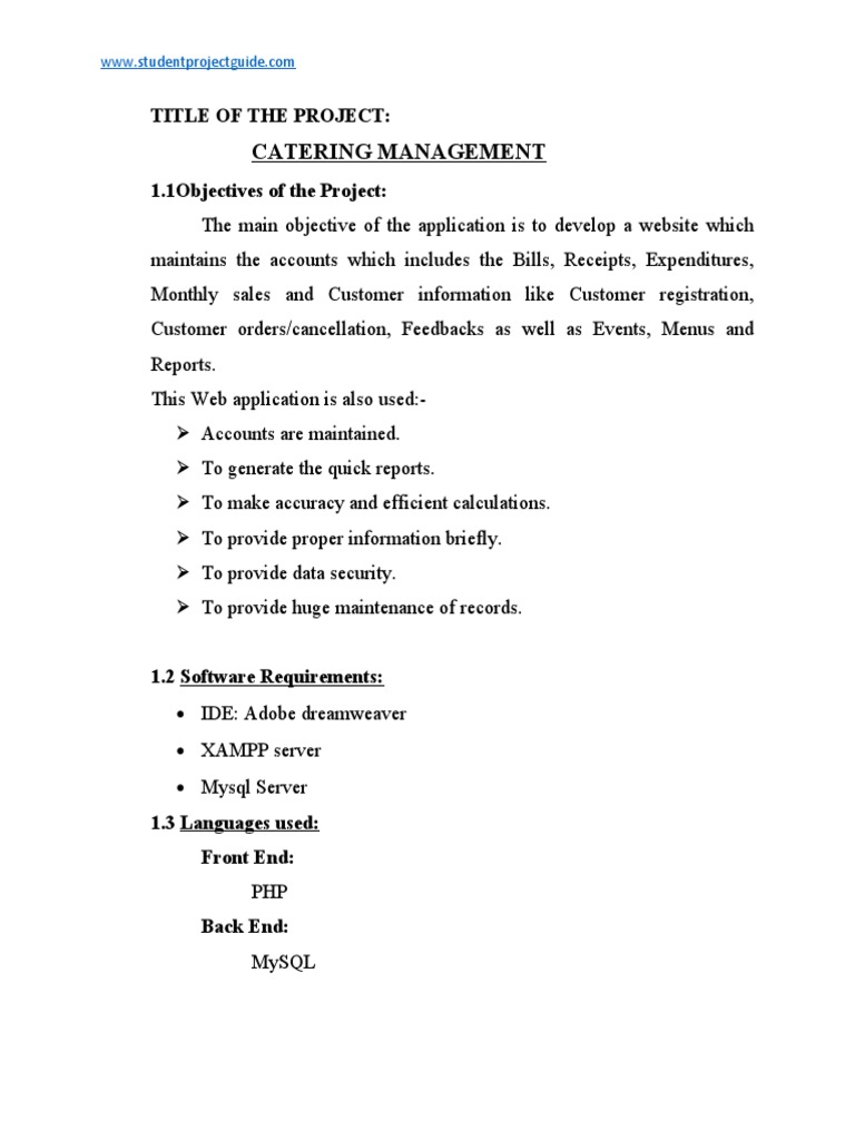 Catering Management: Title of The Project | PDF