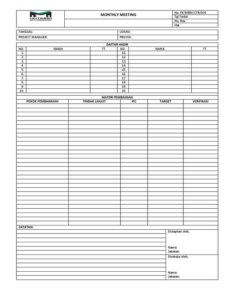 Form Meeting Bulanan | PDF