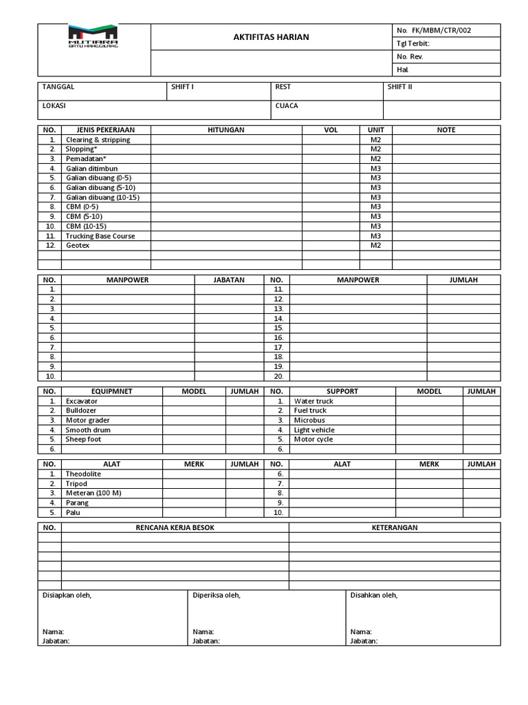 Form Daily Activity | PDF