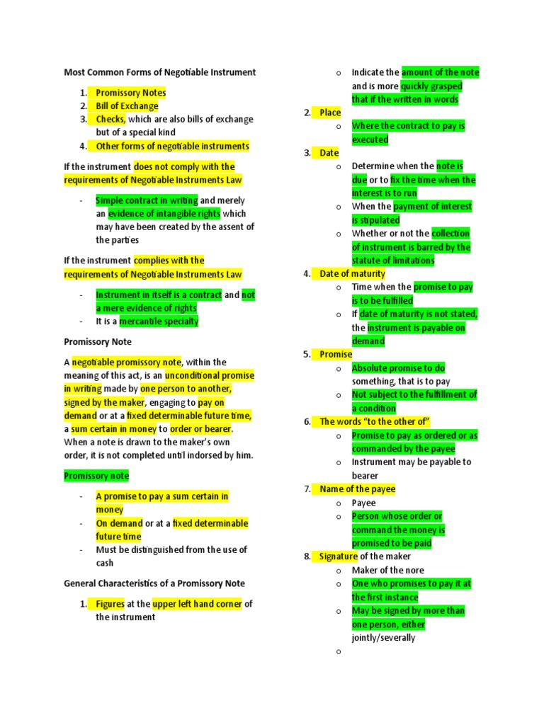 Most Common Forms of Negotiable Instrument | PDF | Negotiable ...