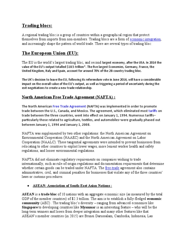 Trading Blocs:: North American Free Trade Agreement (NAFTA) | PDF ...