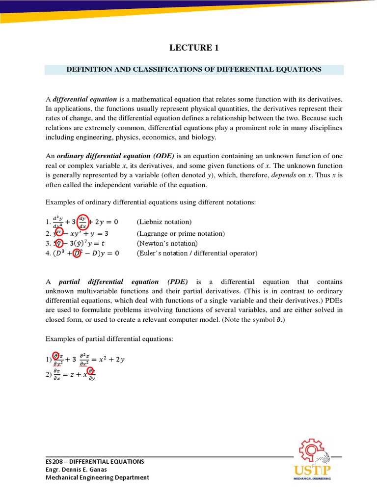 IM DE Chapter 1 Lect 1 - INTRODUCTION | PDF | Differential Equations | Partial Differential Equation