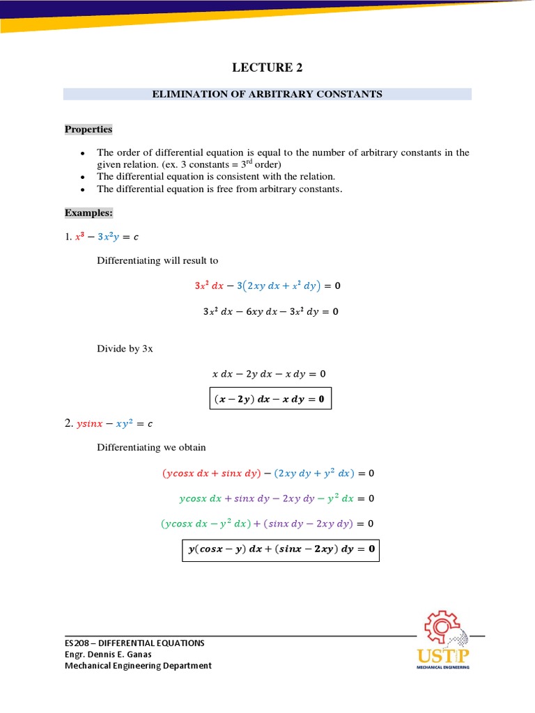 IM DE Chapter 1 Lect 2 - ELIMINATION OF CONSTANTS | PDF | Mathematical Physics | Mathematical ...