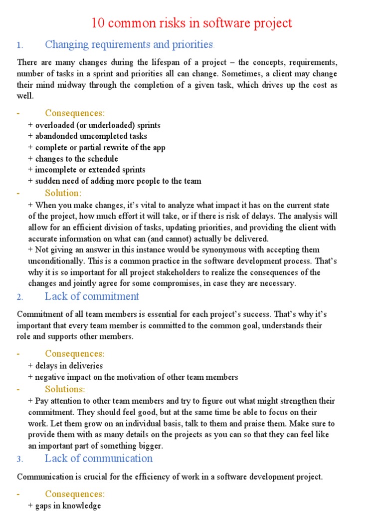 10 Common Risks in Software Project | PDF | Risk Management | Risk