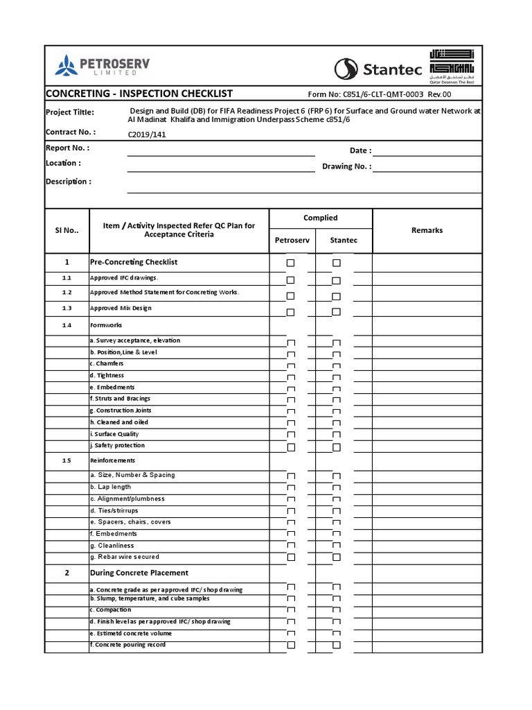 C8516-CLT-QMT-0003 Rev.00Inspection Checklist For Concreting Works ...