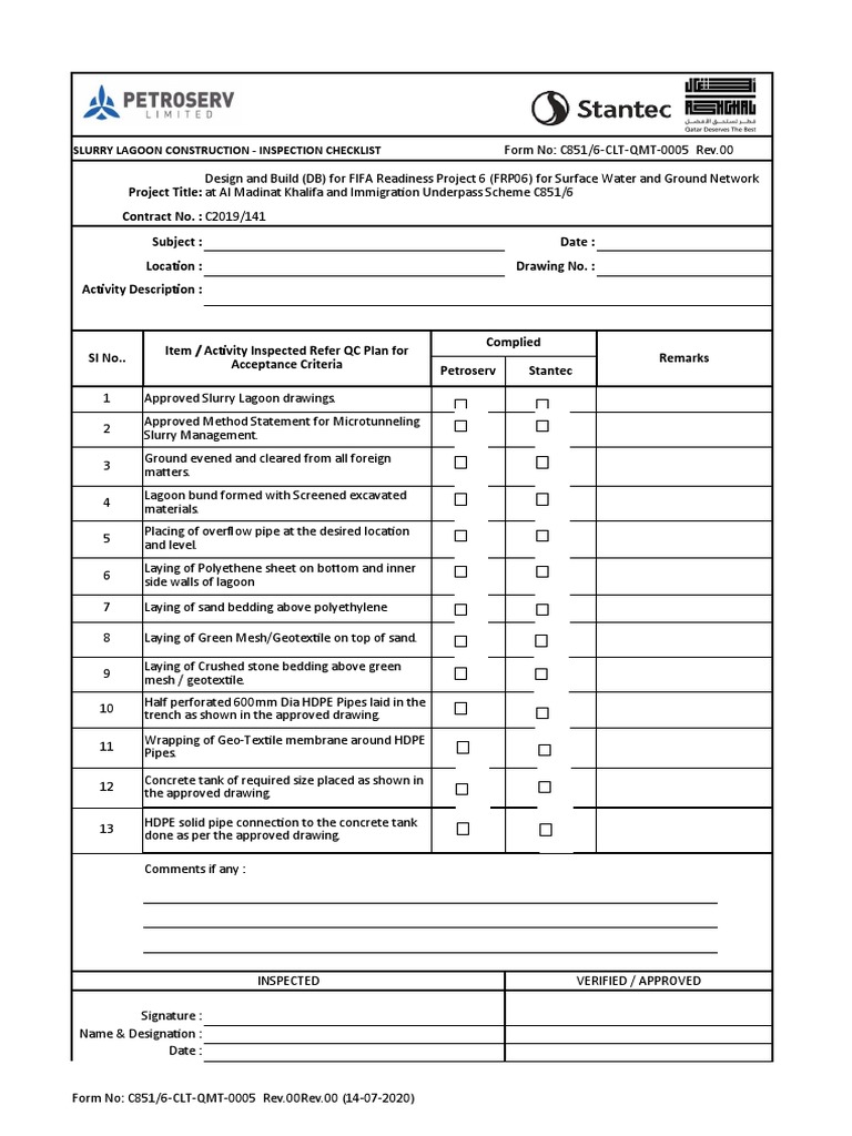 C8516-CLT-QMT-0005 Rev.00-Inspection Checklist For Slurry Lagoon ...