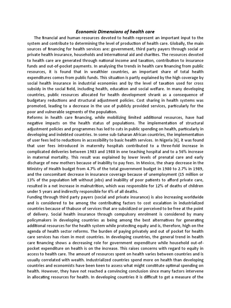 Economic Dimensions of Healthcare | PDF | Health System | Economic Growth