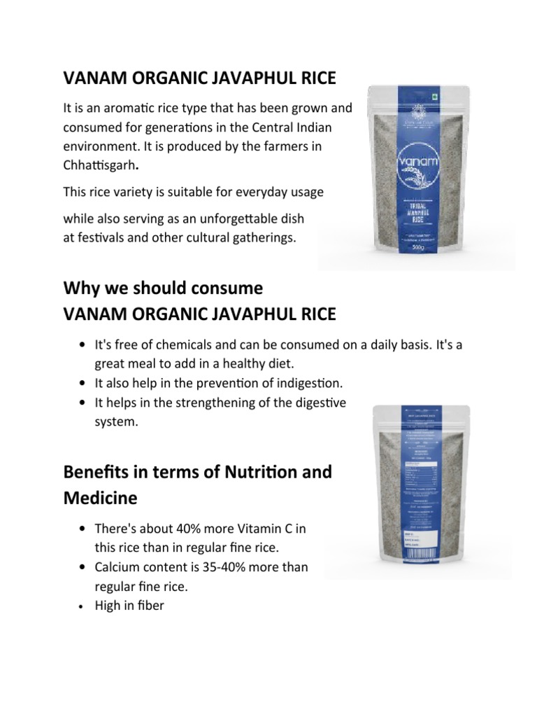 Vanam Organic Javaphul Rice - Prmo | PDF