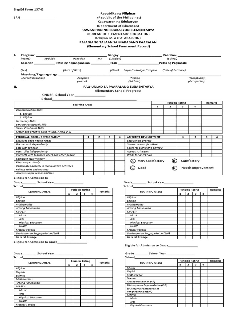 DepEd Form 137 | PDF | Value (Ethics) | Behavioural Sciences