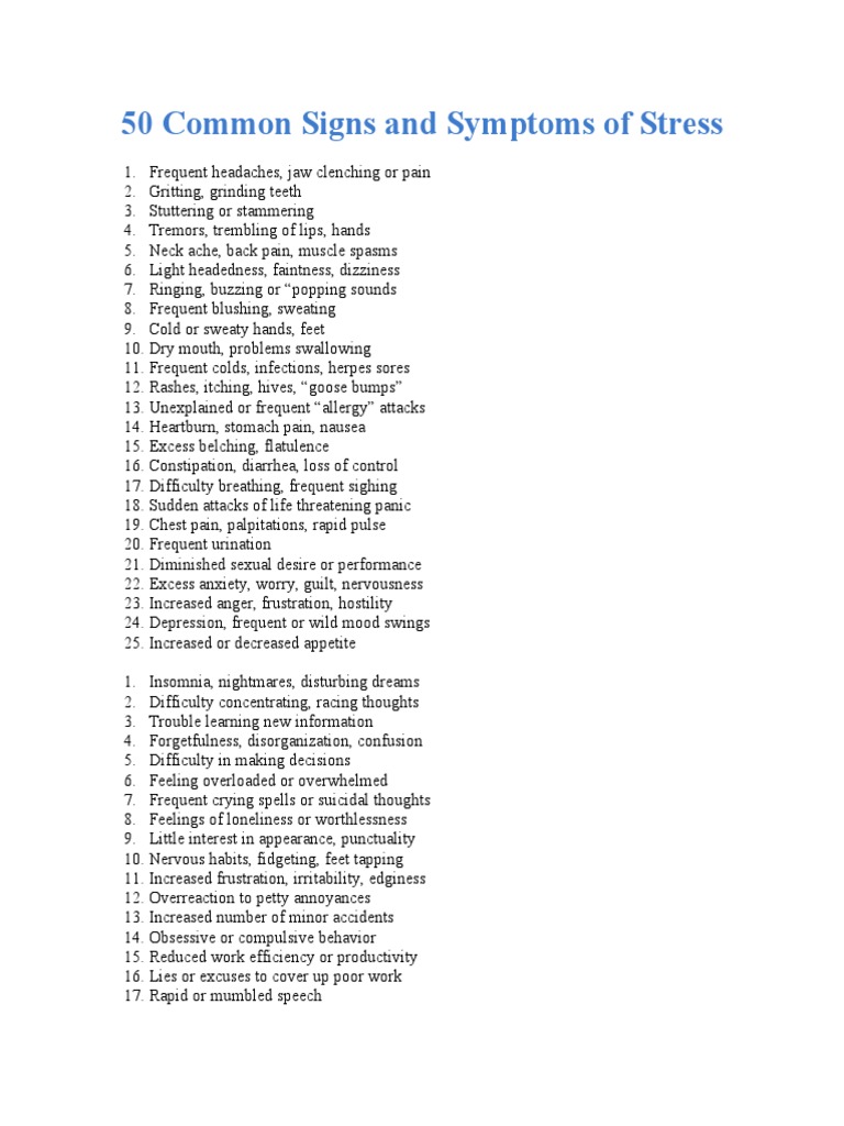 50 Common Signs and Symptoms of Stress | Download Free PDF | Stress ...