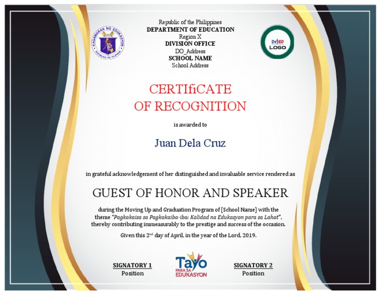 Certificate Of Appreciation For Speakers Sample