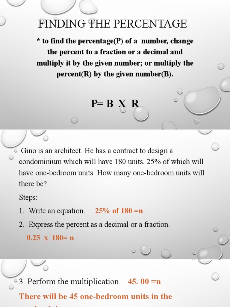 FINDING THE PERCENTAGE, Rate and Base | PDF | Percentage | Multiplication
