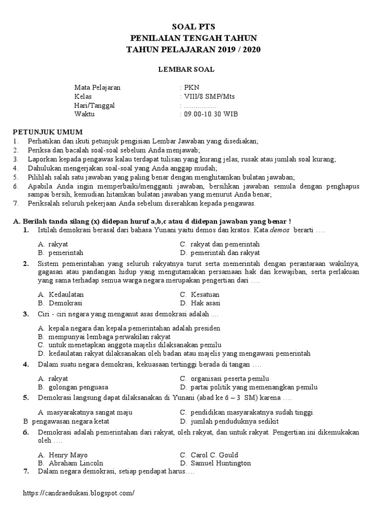 SOAL PTS PKN Kls 8 Topik | PDF