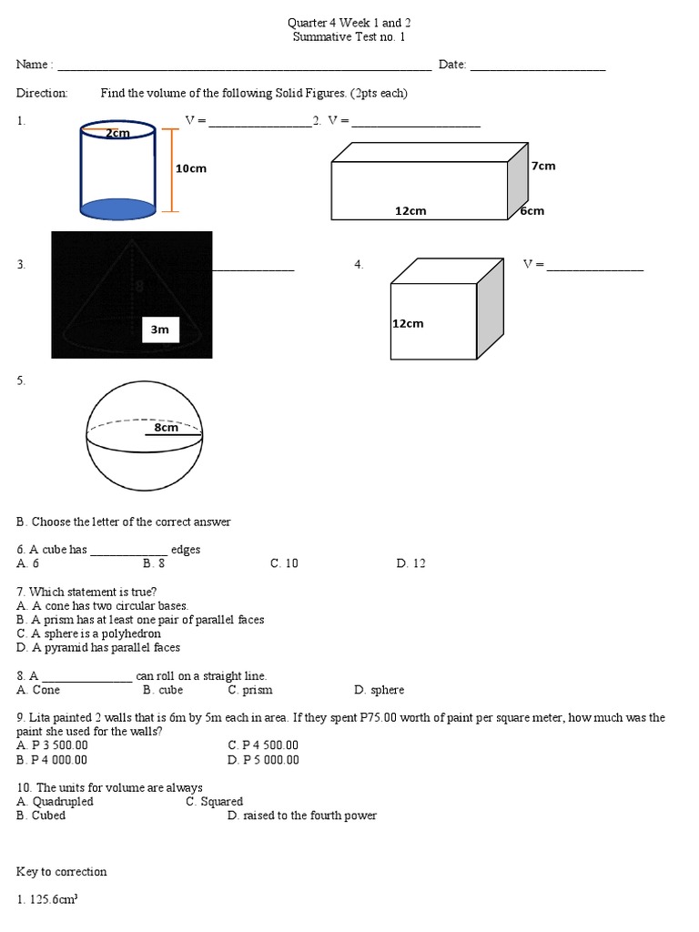 Summative Test #1 in Math 6 Q.4 | PDF