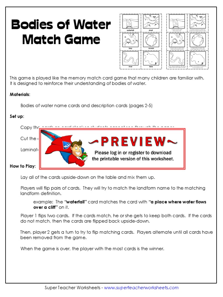 Bodies of Water Matching Game | PDF | Lake | River