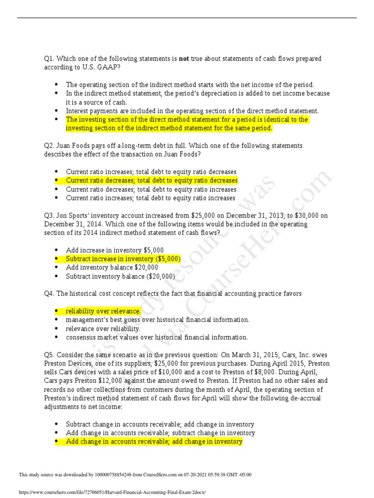 Harvard Financial Accounting Final Exam 2 | PDF | Debits And Credits ...