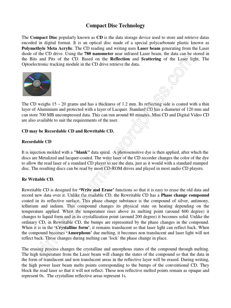 Compact Disc Technology | PDF | Compact Disc | Cd Rom